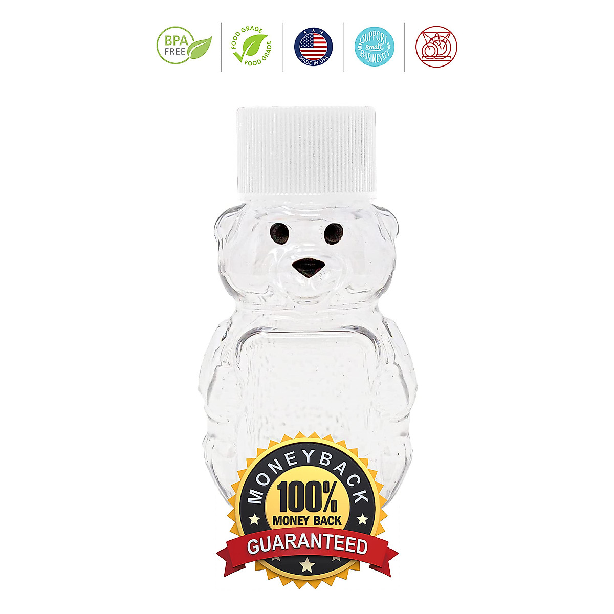 CLEARVIEW CONTAINERS | 2 Ounce Honey Bears with Screw Top Lid | Perfect for Holidays, Baby Shower Gifts, Beekeeping, Honey Dispensing (2 Ounce Bears, 24 Pack, White)