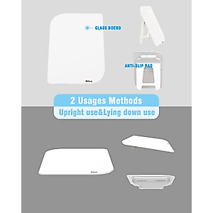 Mifuro 12 x 8 Inches Glass Desktop Whiteboard, Small Dry Erase White Board with Storage Unit, Computer Keyboard Stand, Desk Organizers for Office, Home and School Accessories Supplies (White)…