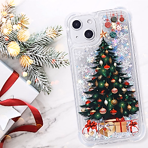 FLOCUTE Glitter Christmas Case Compatible with iPhone 13 Mini Glitter Case Christmas Tree Clear Soft TPU Rubber Bumper Girly Women Cute Liquid Holiday Case for iPhone 13 Mini (Christmas Tree)
