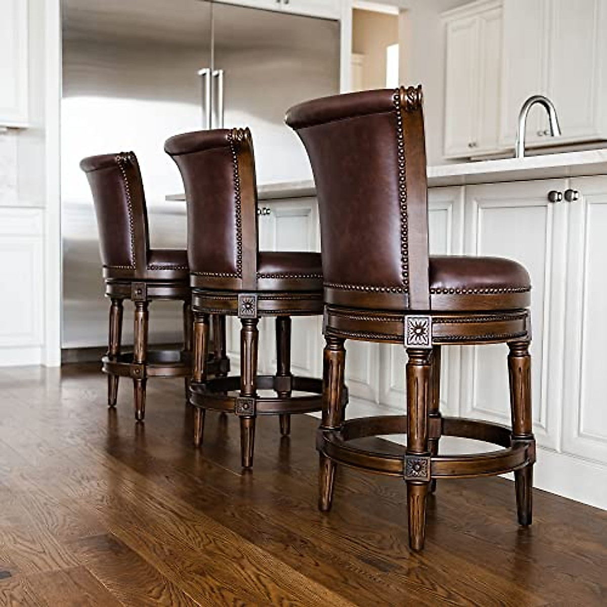 Maven Lane Pullman High-Back Kitchen Swivel Bar Stool, Dark Walnut, Bar Height