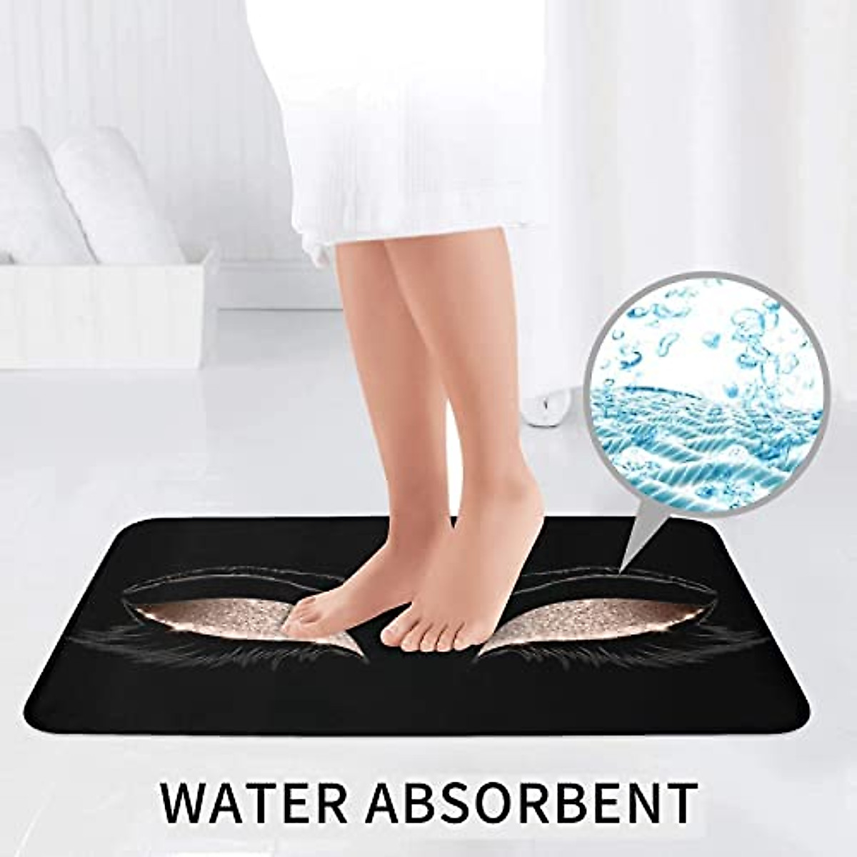 Eyelash Pattern Printed Bathroom Carpet Set Non-Slip Absorbent, Soft Washable Toilet Shower Mat Set, 3 Pc