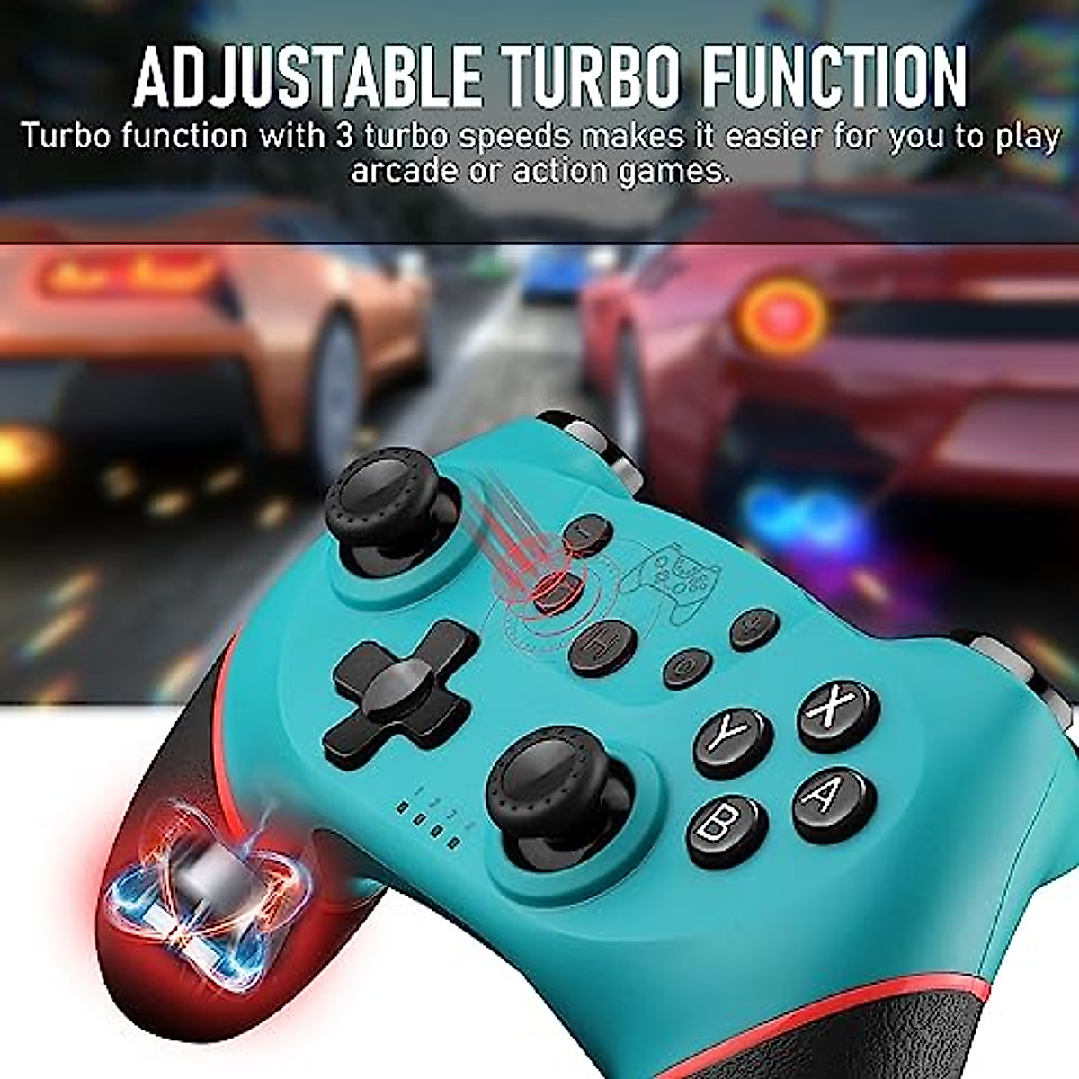 Diswoe Controller for Switch, Wireless Pro Controller for Switch/Switch Lite/Switch OLED, Remote Gamepad with Joystick, Adjustable Turbo Vibration, Ergonomic Non-Slip - Blue