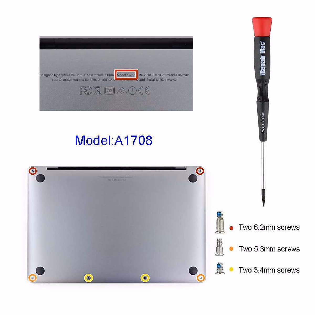 Pentalobe Bottom Case Screws and Pentalobe Screwdriver Compatible with MacBook Pro Retina 13 inch A1708 (Gray)