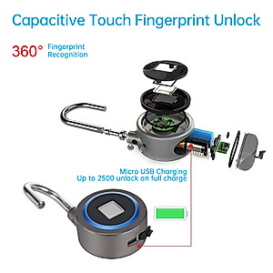 Fingerprint Padlock, Bluetooth Lock, Mobile APP, MEGAFEIS Smart Padlock with Keyless Biometric, Water Resistant, Suitable for Gym, Sports, Bike, School, Fence and Storage(Blue)