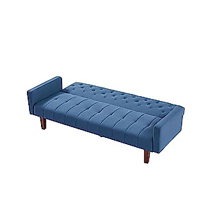 Blue, Linen, Convertible Double Folding Living Room Sofa Bed (Eucalyptus Wood Frame)