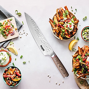 Huusk Professional Kitchen Knife Set Japanese Santoku Knife High Carbon Steel Vegetable Meat Knife with Ergonomic Pakkawood Handle and Gift Box for Family Restaurant