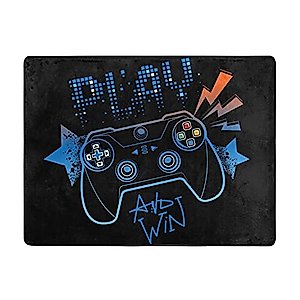 Electronic game console carpet, computer chair players playing games, home decoration, blue and black sponge thick carpet, bedroom and living room children's play mat, bathroom mat