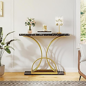 YITAHOME Gold Console Table, Modern Hallway Table for Entryway, 40 inch Entryway Tables Narrow Sofa Table for Living Room, Hallway, Entryway, Faux Marble Black