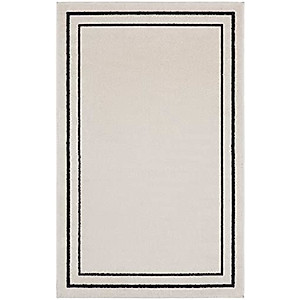 Nourison Essentials Indoor/Outdoor Ivory/Black 3' x 5' Area -Rug, Easy -Cleaning, Non Shedding, Bed Room, Living Room, Dining Room, Backyard, Deck, Patio (3x5)