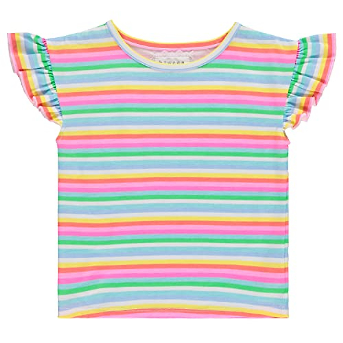 BTween Girls 6-Pack Peace Happiness Outfit Set w/Ruffle Sleeve Tees, Peplum Tank Top, Skirt, Dolphin & Biker Shorts/7-8