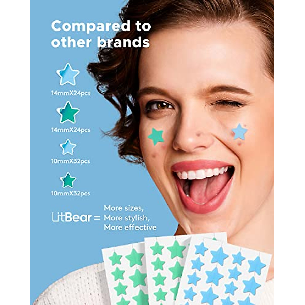 LitBaer Star-Shaped Pimple Patch Hydrocolloid Acne Stickers with Tea Tree Oil + Salicylic Acid, Cover Dot for Acne Blemish, Pimples, Whiteheads, Zit, Draw out Oil & Impurities, 112 Dots, 14mm & 10mm