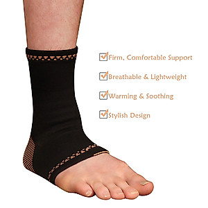 Copper D 1 Sleeve Black Copper Rayon from Bamboo Copper Compression Ankle for Relief from Injuries and more or Comfort Support for Every Day Uses, Large Xlarge