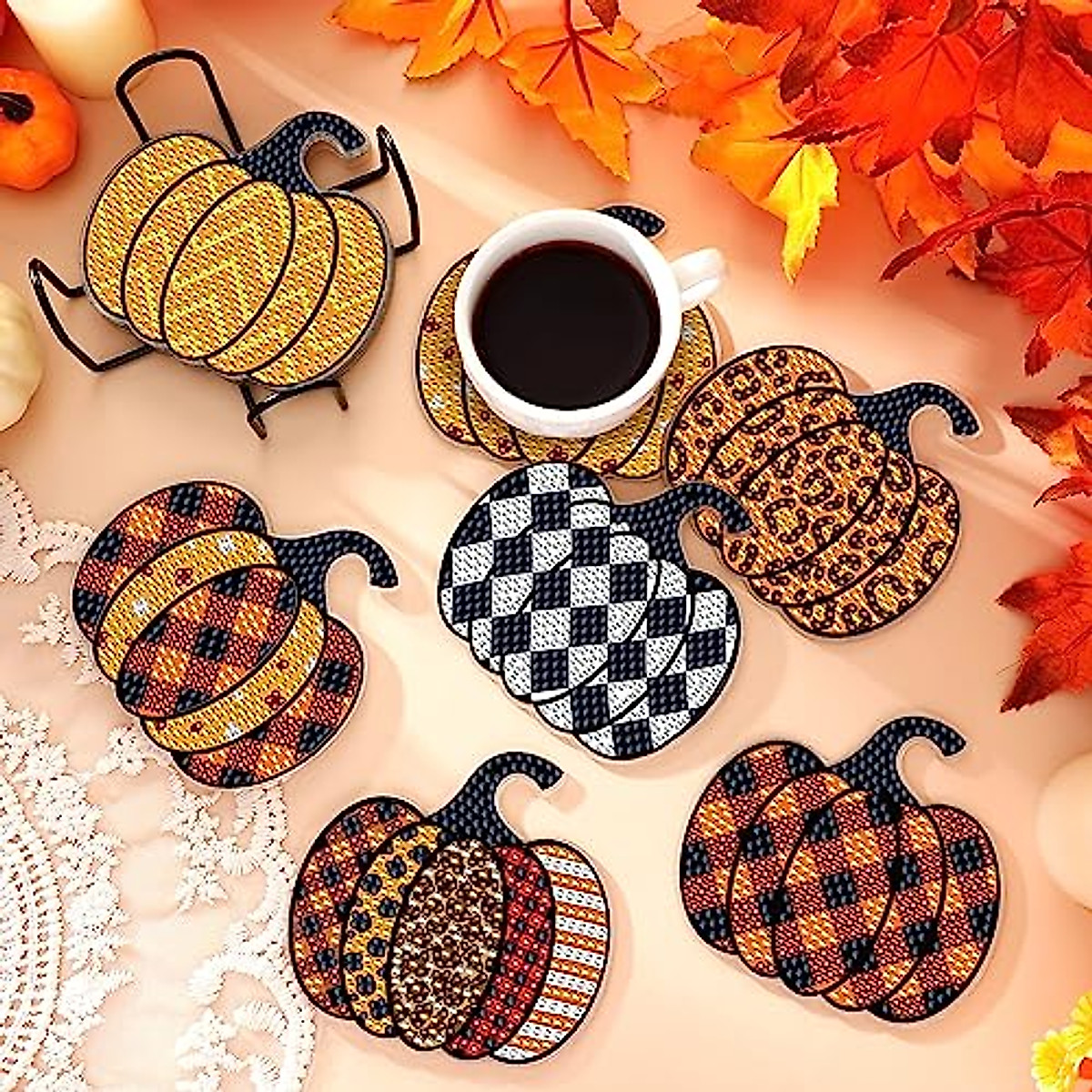 10 Pcs Christmas Ball Diamond Art Coasters DIY Christmas Diamond Painting Coasters 5d Red Green Blue Elk, Snowflake Art Kit for Beginner Adult (Assorted Style)