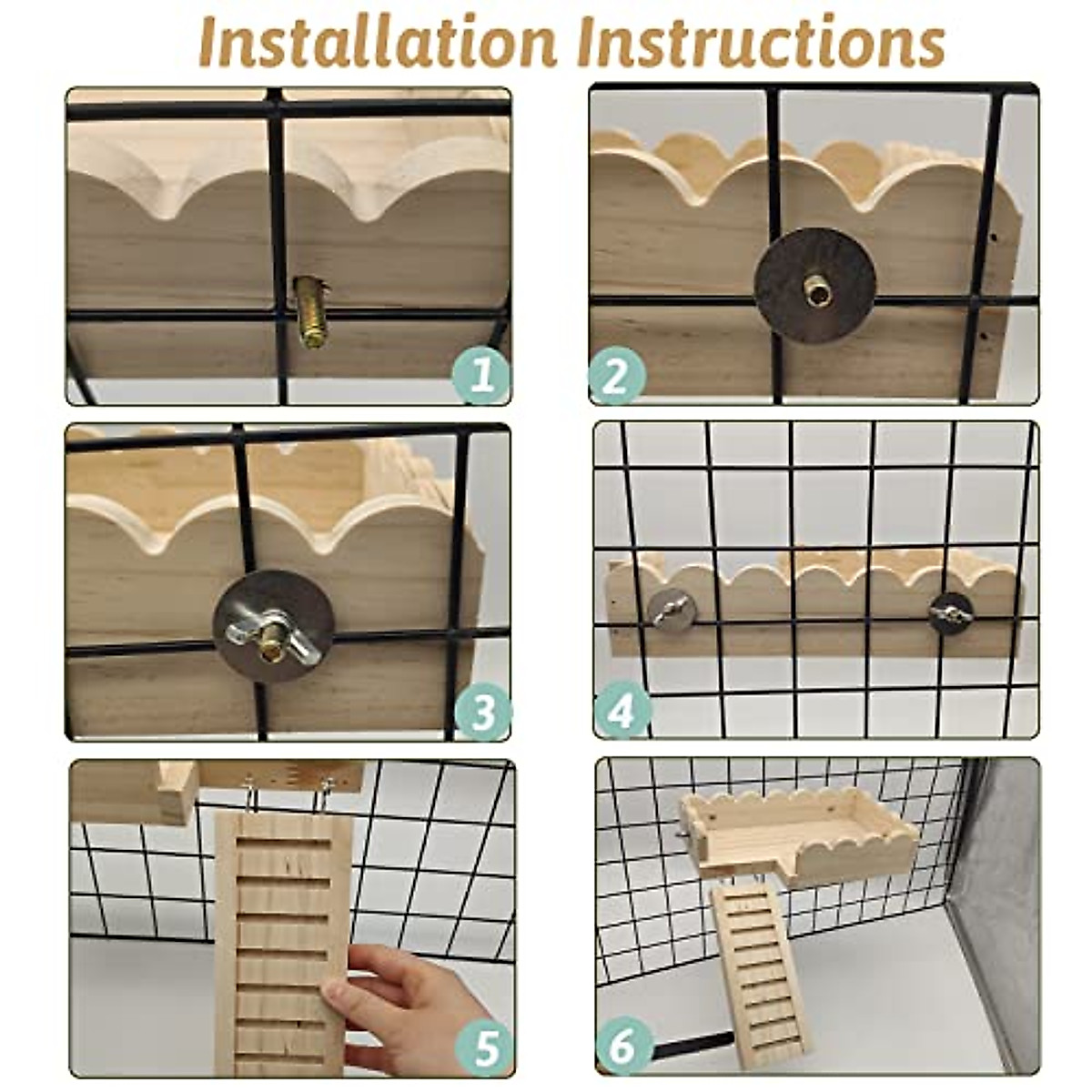 BNOSDM Wooden Hamster Platform for Cage with Ladder Dwarf Hamster Standing Platform Wood Rat Cage Accessories Exercise Toy for Mouse Guinea Pig Chinchilla Gerbil Squirrel (L)
