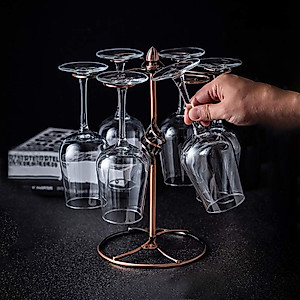 Wine Glass Rack, Countertop Wine Glass Holder, Elegant Freestanding Tabletop Stemware Storage Rack/Wine Glass Stand Racks Holder with 6 Hooks Kitchen Glasses Accessories for Home Bar Storage, Bronze