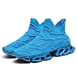Poramea Mens Womens Slip on Loafers Walking Tennis Shoes Laceless Jogging Blade Sneakers Unisex Mesh Trail Running Casual Athletic Blue Size 8 Women/6.5 Men