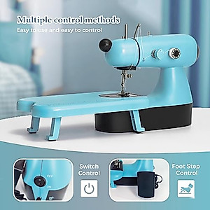 Sewing Machines Mini, portable Sewing Machine，sewing machine child's，kit easy hand held sewing machine manual sewing machine leather jeans plastic Upgraded Electric Sewing Machine with Sewing Bag, Expansion, LED Light (Blue)