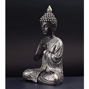 JORAE Seated Buddha Statue Buddhism Thai Meditating Home and Garden Decorative Sculpture Praying Collectibles Figurines, 9.5 Inches, Polyresin