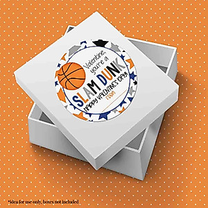 Slam Dunk Basketball Valentine Party Favor Sticker Labels for Boys, 40 2" Party Circle Stickers by AmandaCreation, Great for Classroom Valentines, Envelope Seals, Gifts & Treats