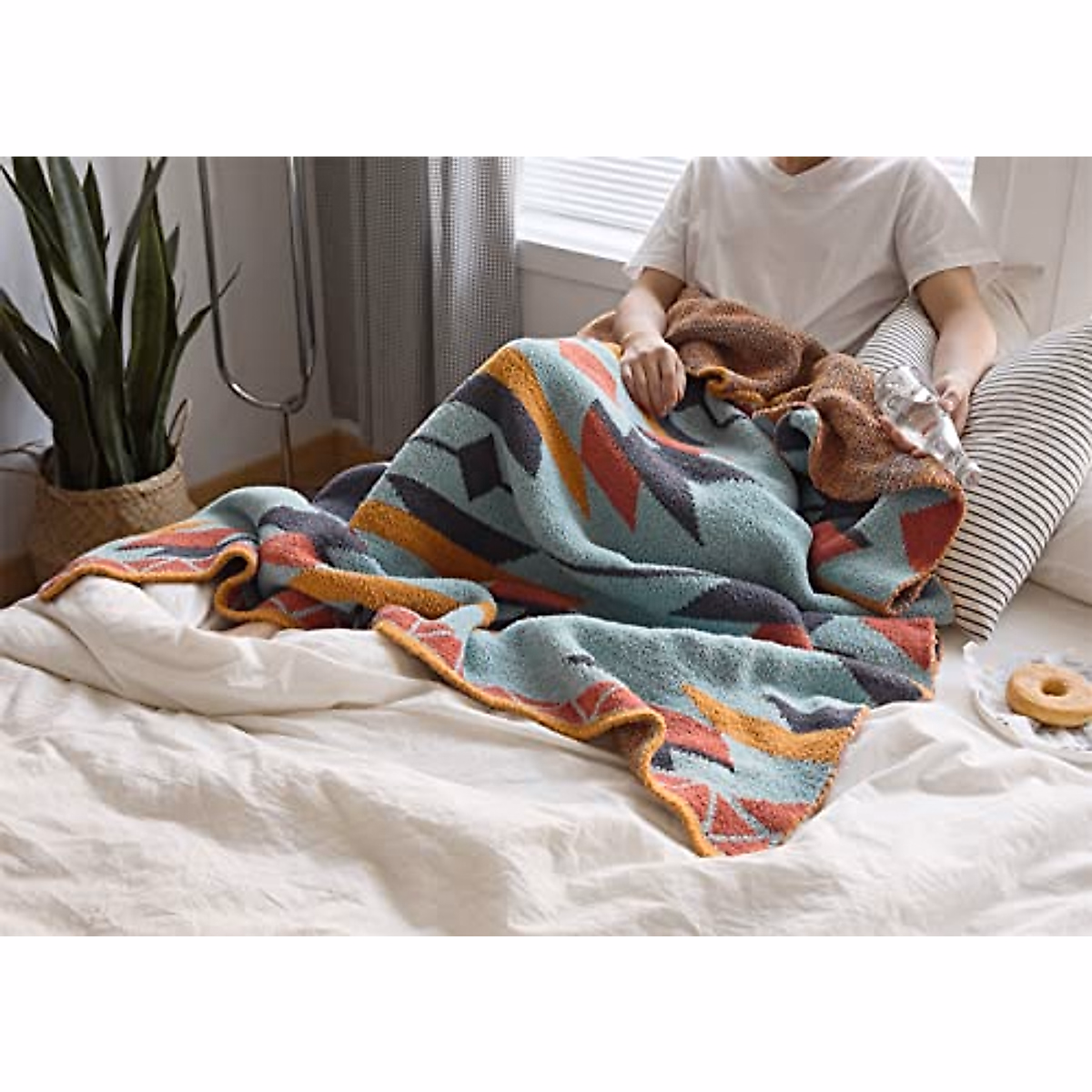 GunziStreet Microfiber Throw Blanket Boho Super Soft Fuzzy Bed Home Decor Sofa Couch Chair Farmhouse Decorative Camping Outdoor (Ashiya, 47''x59'')