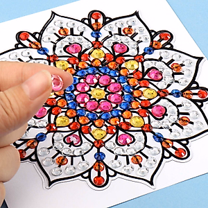 BSRESIN Diamond Art Stained Glass Window Clings with Diamond DIY Pen, 3 Pcs Mandala Window Stickers for Suncatchers, Diamond Art Kits for Adults, Diamond Art Accessories