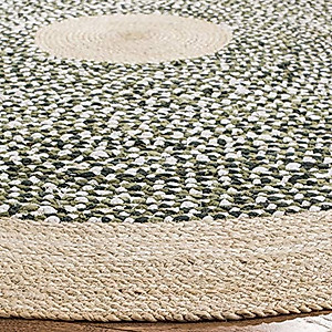 SAFAVIEH Cape Cod Collection 5' Round Green / Natural CAP210Y Handmade Braided Jute & Cotton Area Rug