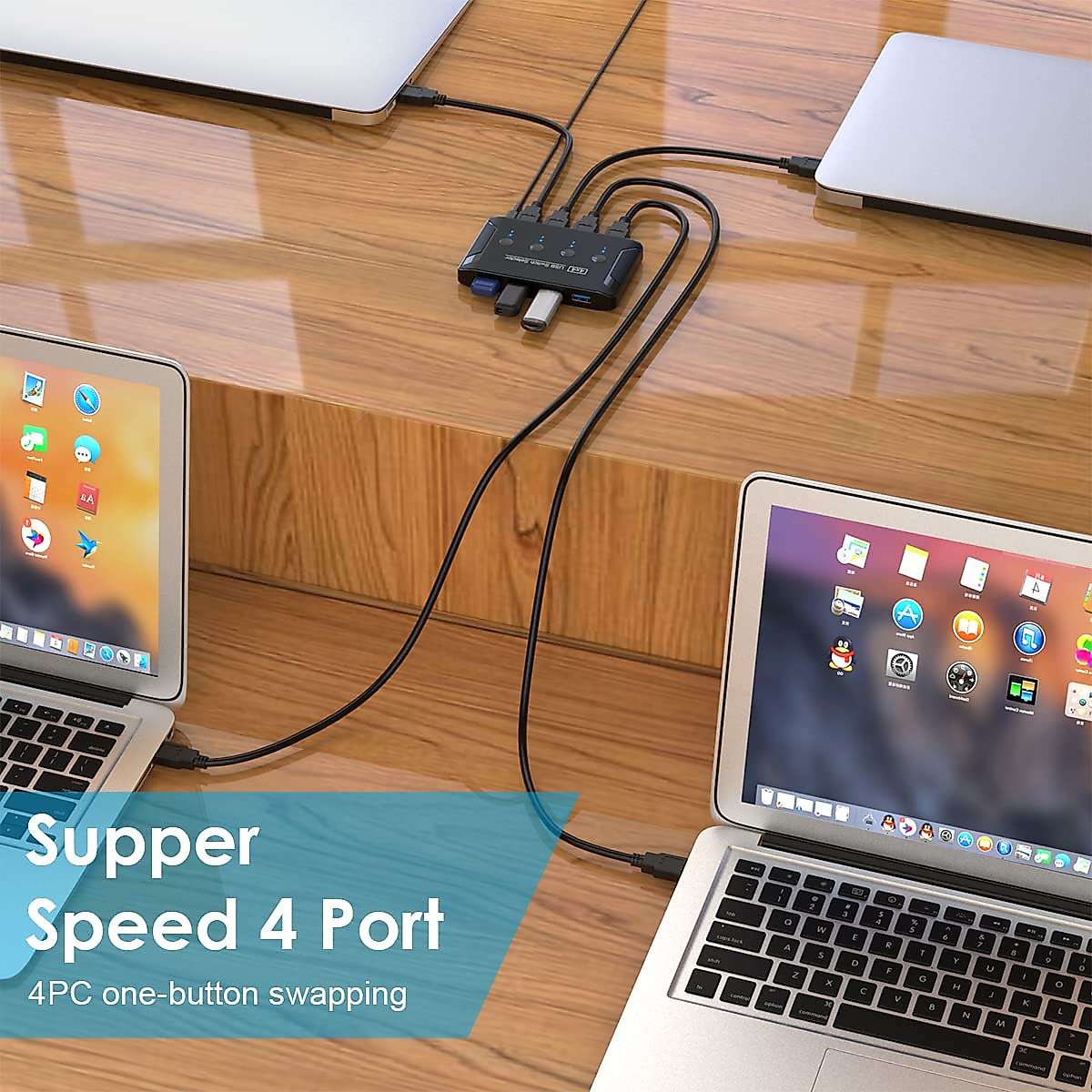 KVM Switch Selector, 4 Computer Sharing 4 USB Devices USB 3.0 Switches Box for Mouse Keyboard Scanner Printer with Individual Switch Button