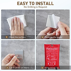 Adhesive Wall Hooks for Fire Blankets - Mondoshop Waterproof Stainless Steel Hooks for Home Office and Outdoor Hanging, Max Load Capacity 6.6 lbs