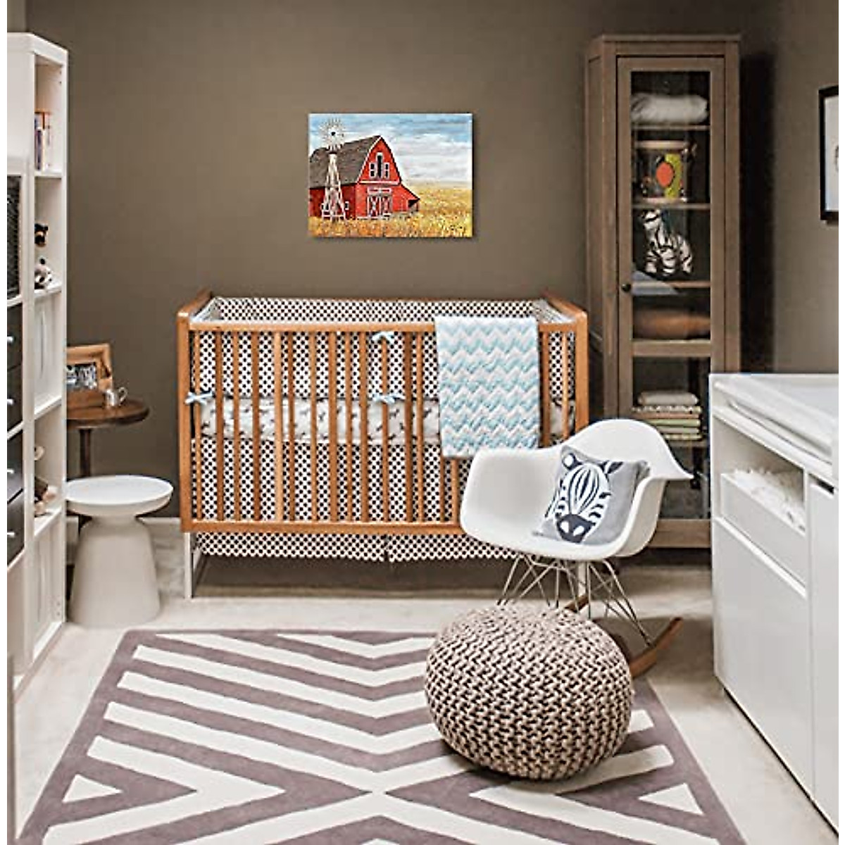 B BLINGBLING Barn Picture Canvas Wall Art: Old Rustic Red Barn Windmills Art Print Themed Decor for Home Decorations Framed Farmhouse Wall Decor Painting for Bathroom Kitchen 16"x12"