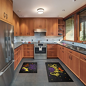 HOLVDENG Halloween Spooky Kitchen Mat Set of 2 Non Slip Thick Kitchen Rugs and Mats for Floor Comfort Standing Mats for Kitchen, Sink, Office, Laundry, 17"x47"+17"x28"