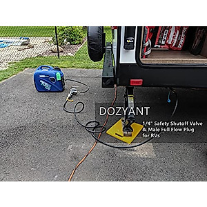 DOZYANT 12 feet Low Pressure Propane Quick-Connect Hose, RV Quick Connect Propane Hose, Quick Disconnect Propane Hose Extension - 1/4” Safety Shutoff Valve & Male Full Flow Plug for RVs