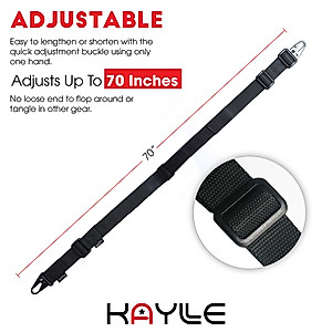 KAYLLE 2-Point Rifle Sling Mount - Premium Shotgun Sling with Upgraded Metal Hook Fits Any Weapon - Durable & Quick Length Adjust - Multi Use for Hunting, Sniper, Shooting (Black)