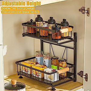 Under Sink Organizers and Storage, Ziqianhard 2 Tire Slipping Drawer Organizer for Bathroom, Pull-out Cabinet Organizer for Kitchen