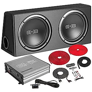 BELVA BPKG Series Car Subwoofer with Ported Enclosure, Monoblock Amplifier, Wiring Kit and Remote Bass Knob (1000W Dual 10")