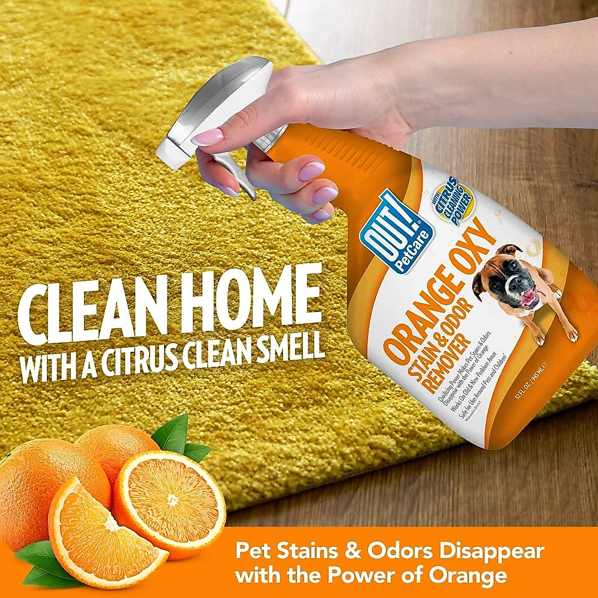 OUT! PetCare Orange Oxy Stain & Odor Remover | Oxy Clean Pet Stain and Odor Eliminator | 32 oz