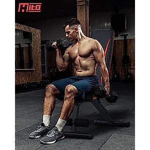 HITOSPORT Adjustable Weight Bench for Full Body Exercise, Foldable Strength Training Bench Press with Resistance Bands for Home Gym & Body Workout Newly Upgraded