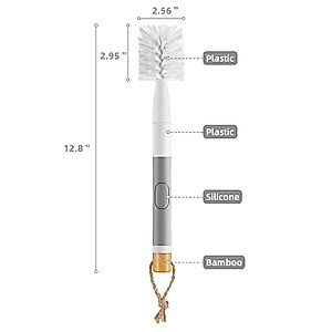 SUBEKYU Bottle Brush, Baby Bottle Cleaning Brush with Soap Dispenser, Long Handle Water Bottle Cleaner Brush for Cleaning Bottles/Glasswares/Mugs, Nylon Bristles, White, 1PACK