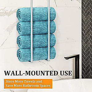 Birosnsy Towel Racks for Bathroom Wall Mounted Rolled Towel Holders Towel Storage Organizer for Small Bathroom Mounted Towel Rack Holds Hand Towels Robes Towels Washcloths in Bathroom/RV/Camper Silver
