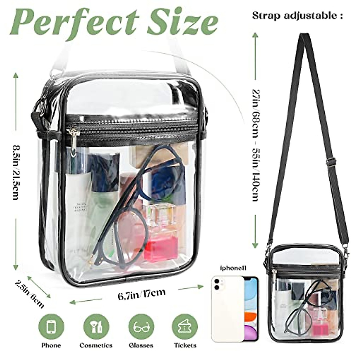 yuanming Clear Bag Stadium Approved, Crossbody Purse Clear Stadium Bags for Women