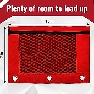 SCHOOLIO Pencil Pouch for 3 Ring Binder | Special Pencil Case Colored Red for Kids and Adults | Zipper Pencil Pouch Pen and Pencil Holder Multipurpose Binder Pouch