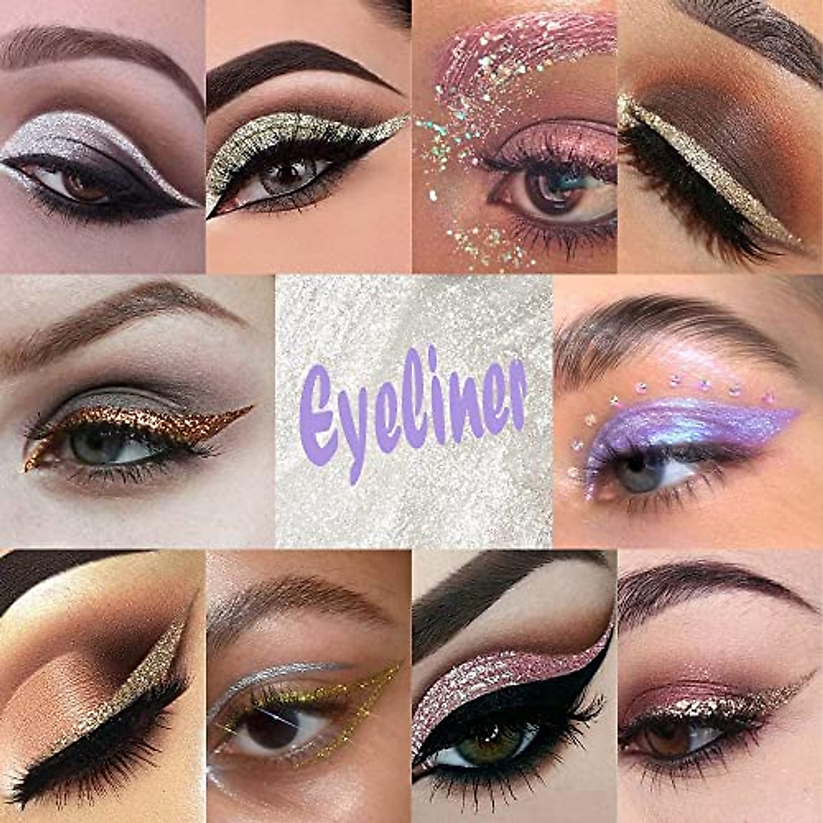 10Pcs Waterproof Glitter Eyeliner Liquid Glitter Eyeshadow Sticks Kit.Longwearing sombras de ojos Profesional Makeup Glitter for Eyes .10 Colorful Liquid Glitter Eye Liner Eye Shadow Set.Liquid Flare Gold Sparkle para ojos