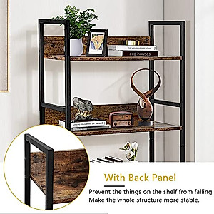 VANSPACE Bookshelf 4 Tier Industrial Bookcase Rustic Wood and Metal Standing Bookshelf with Back Panel Book Shelf for Bedroom, Home Office Storage Rack Shelf, Rustic Brown
