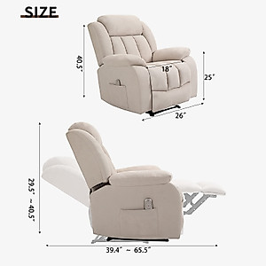 HOMHUM Massage Recliner Chair, Linen Fabric Recliner Chair modern rocker recliner chair with Heat and Vibration Function, Side Pockets Sofa Chair for Home Theater, Living Room, Beige