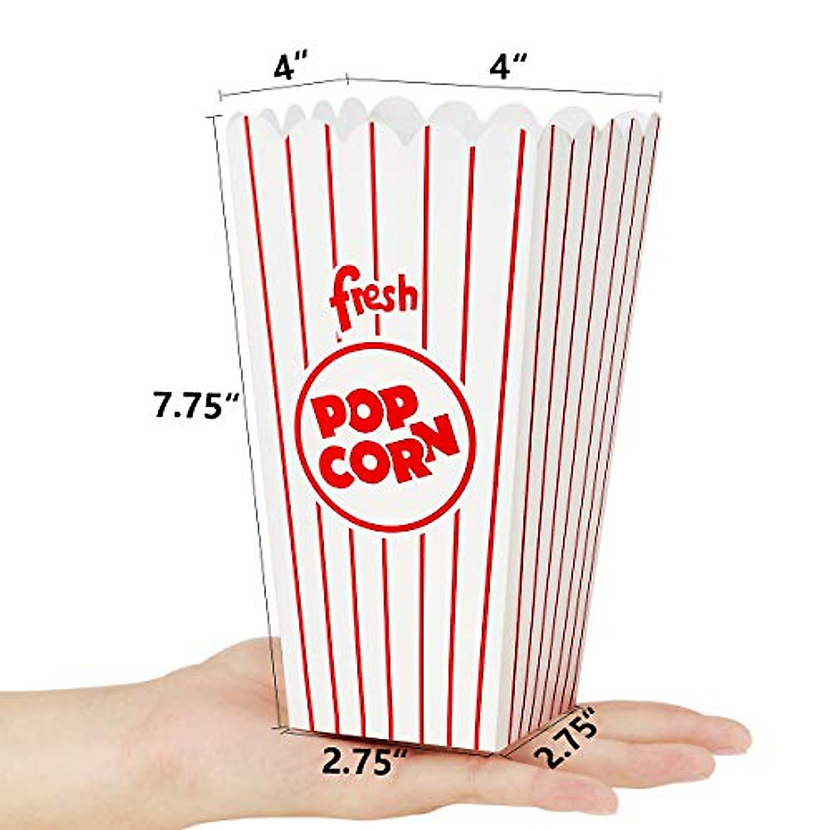 Eupako Popcorn Boxes 50 Pack 7.75 Inch Open-Top Paper Popcorn Box Great for Movie Night or Movie Party Theme, Theater Themed Decorations or Carnival Party Circus Box etc.