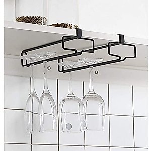 LINFIDITE Wine Glass Holder 2PCS Stemware Rack Hanger Under Cabinet Wine Glass Rack Kitchen Hanging Glass Storage Rack Organizer,Black