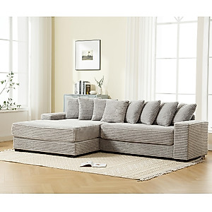 Modular Couch, L Shaped Modular Cloud Couch with Pillows and Track Arm, Corduroy Fabric Modular Sofa for Living Room Office Studio Flat, Left Facing Chaise Sofa (Gray)