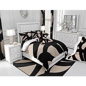 Black and Beige Sheet Set Queen Size Geometric Modern Sheets with Deep Pocket Fitted Sheet for Kids Teens Adults Abstract Neutral Art Bed Sheets Set Abstarct Art Bedding Set 4Pcs With 2 Pillow Cases