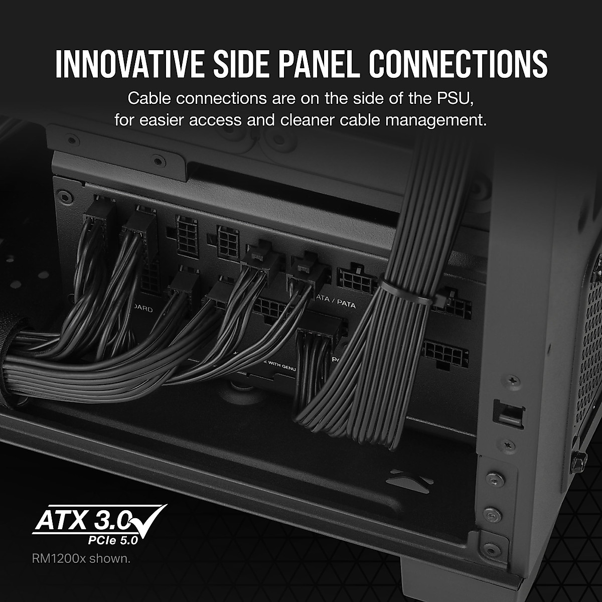 Corsair RM850x SHIFT Fully Modular ATX Power Supply - 80 PLUS Gold - ATX 3.0 - PCIe 5.0 - Zero RPM - Modular Side Interface - Black