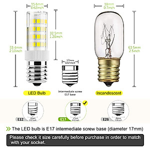 DiCUNO E17 LED Bulb, Appliance Bulbs, Microwave Oven, Stovetop Light, 4W 400lm, Daylight White 6000K, Non-dimmable 40w Equivalent Replacement for Incandescent Bulb, 2-Pack