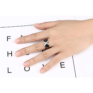 PAURO Women's Ceramic Round Cubic Zirconia Engagement Wedding Band Ring X Shape Black Size 9